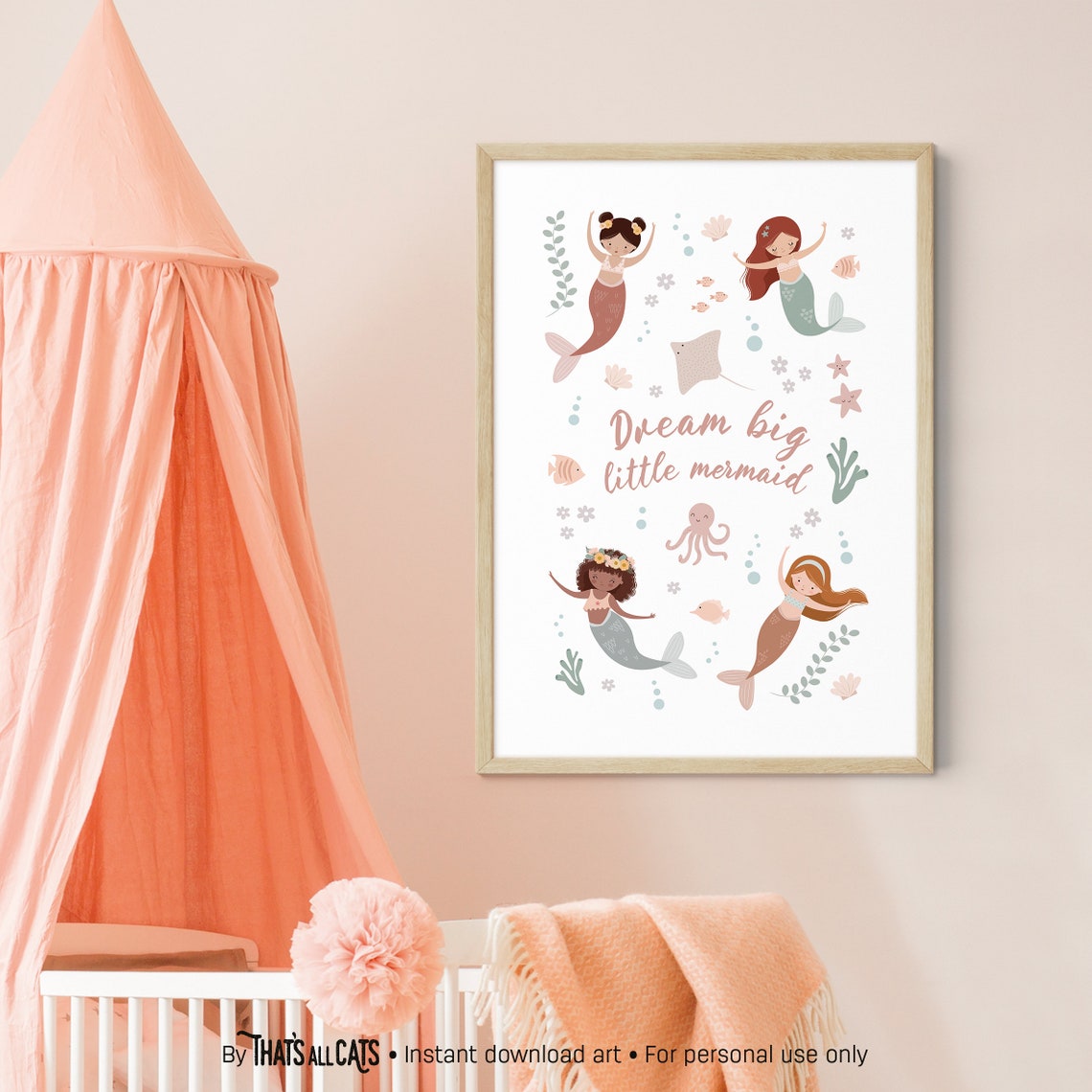 Mermaid Printable Wall Art, Mermaid Nursery Print, Girls Room Decor ...