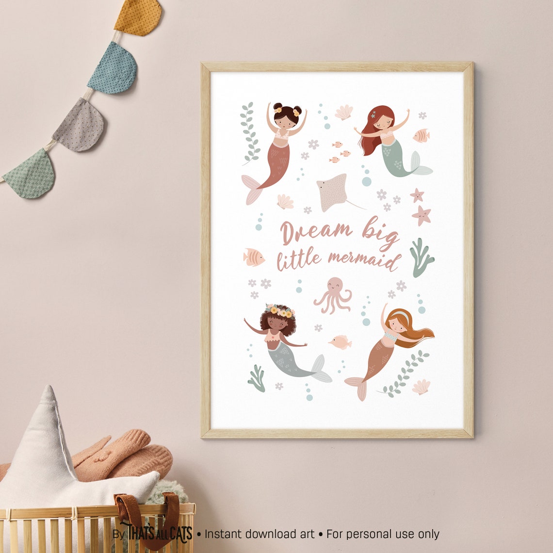 Mermaid Printable Wall Art, Mermaid Nursery Print, Girls Room Decor ...