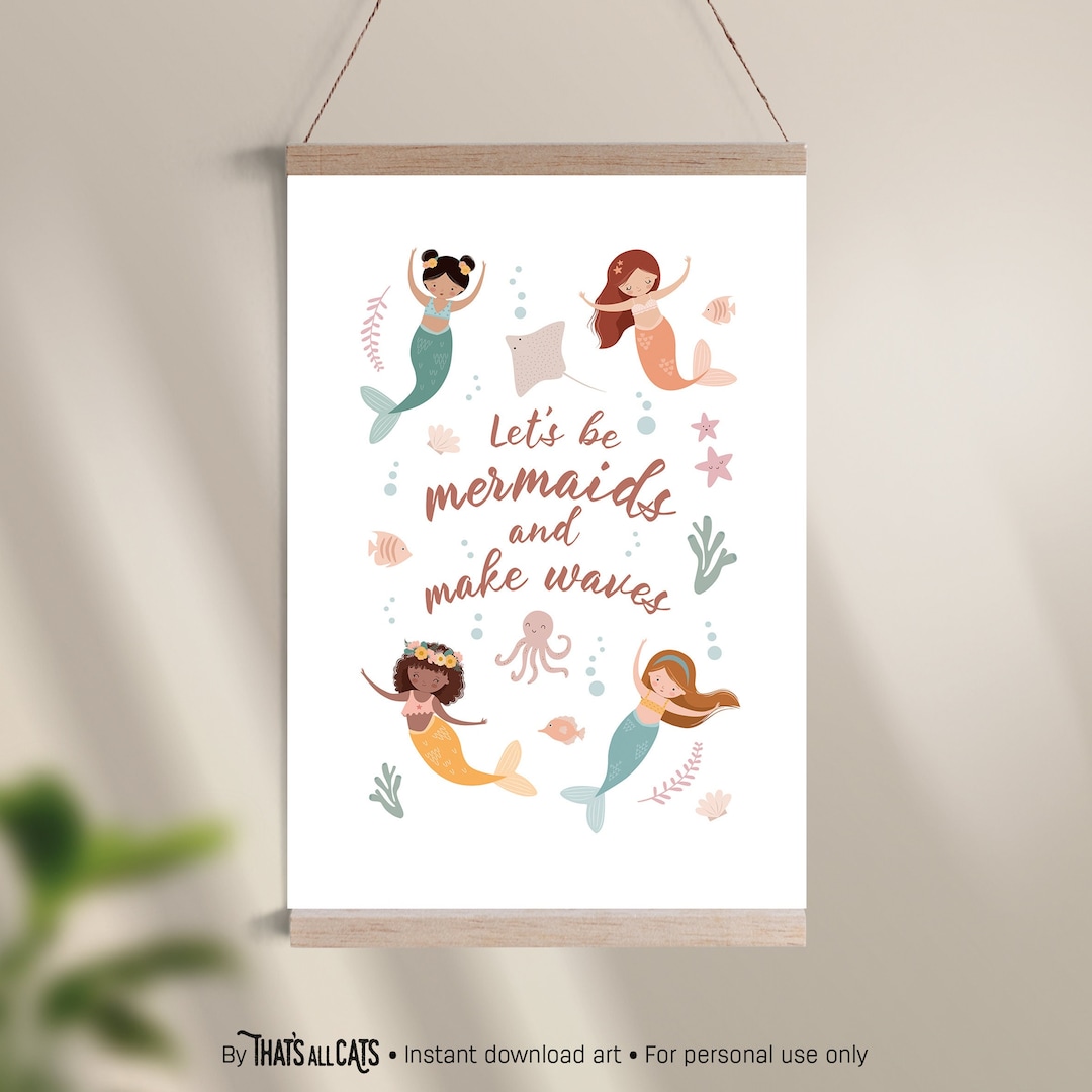 Mermaid Printable Wall Art, Mermaid Nursery Print, Girls Room Decor ...