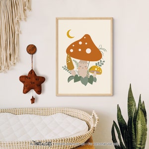 Mushroom Printable, Boho Print Nursery, Woodland Prints, Nursery Decor ...