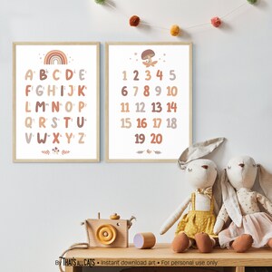 Boho Alphabet & Numbers Print Set, Neutral Nursery Decor (digital ...