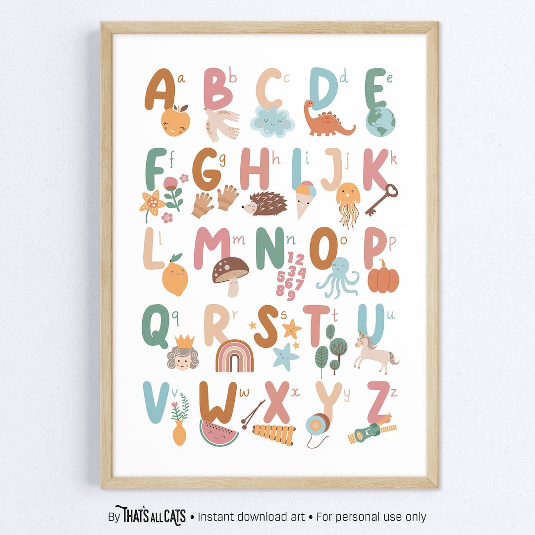 Boho Alphabet Poster, Illustrated Abc Print,montessori Alphabet Print ...