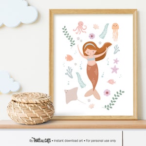 Boho Mermaid Nursery Art, Pastel Ocean Print (digital Download) - Etsy