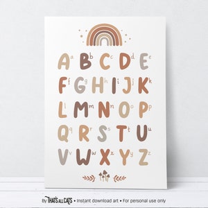 Boho Alphabet & Numbers Print Set, Neutral Nursery Decor (digital ...