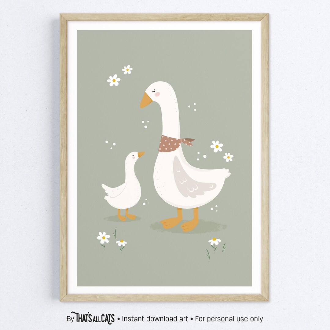 Goose Nursery Wall Art, Mama and Baby Goose Print, Farm Animal Art ...
