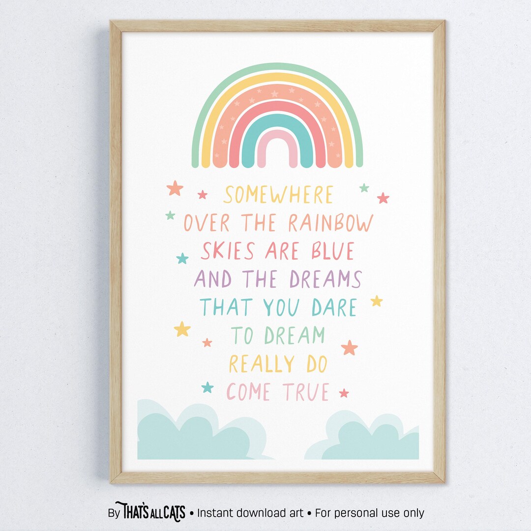 Somewhere Over the Rainbow Nursery Wall Art,pastel Rainbow Printable ...