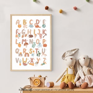 Alphabet Poster Printable, Abc Nursery Print, Boho Alphabet, Nursery ...