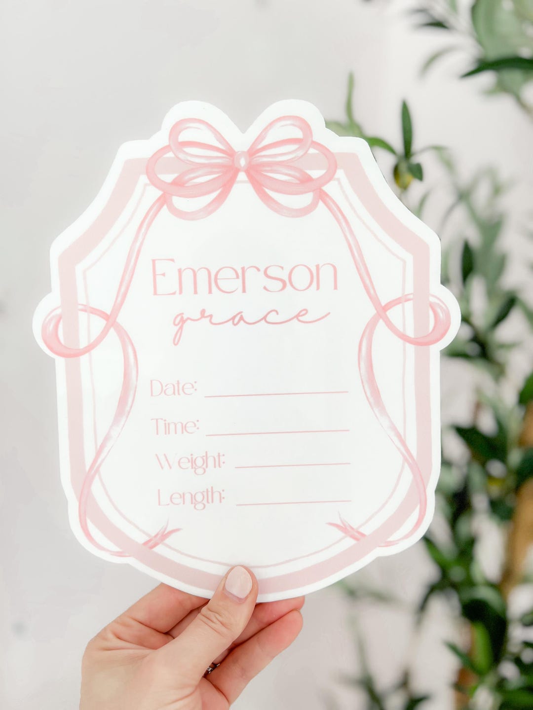 Bow Name Sign, Custom Bow Acrylic Name Sign, Birth Announcement Disc ...