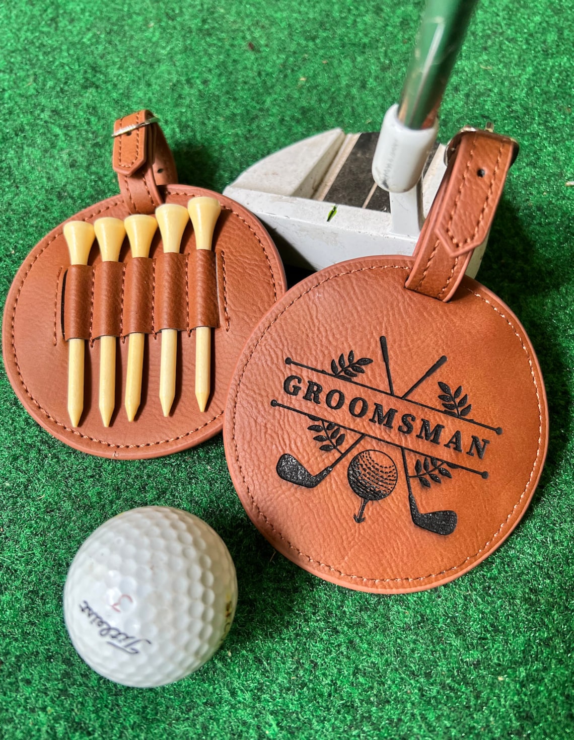 Personalized Golf Bag Tag With Tees, Engraved Leather Golf Bag Tag ...