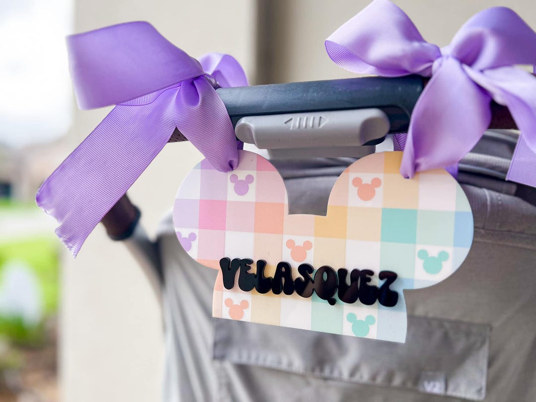Personalized Stroller Tag, Mouse Ear Name Sign, Theme Park Stroller Tag ...