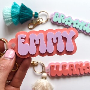 Groovy Backpack Name Tag, Acrylic Keychain, Retro Name Keychain ...