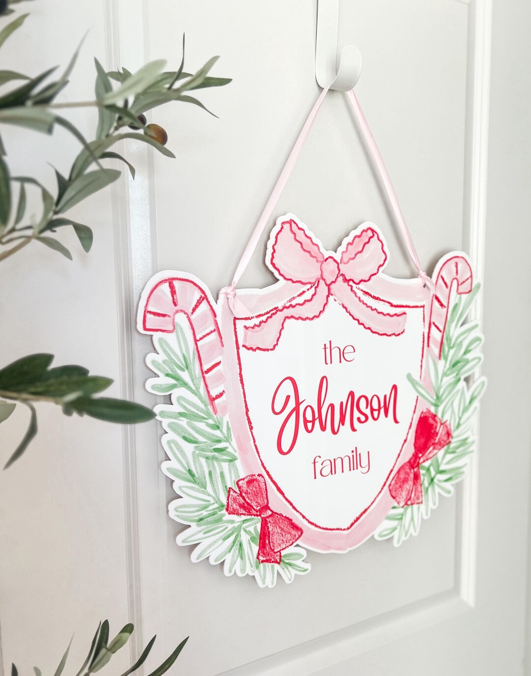 Preppy Christmas Door Hanger, Christmas Decor, Santa Crest & Gifts ...