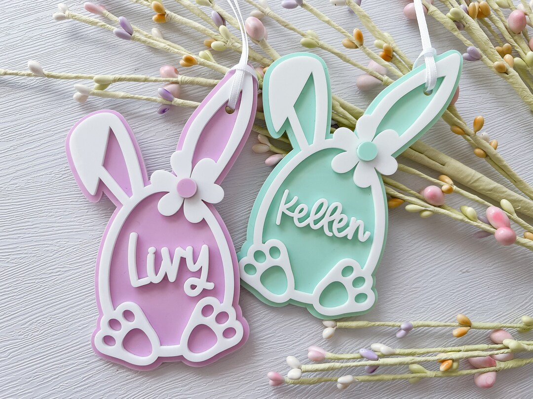 Bunny Tags, Easter Basket Tags, Tags, Personalized Name Tags, Bunny ...