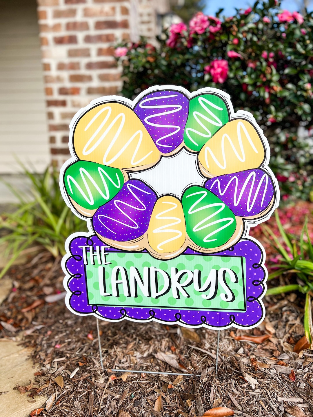 Mardi Gras King Cake Yard Sign, Personalized Mardi Gras Decor, Carnival ...