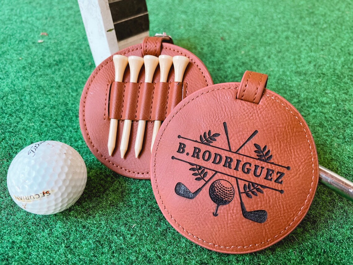 Personalized Golf Bag Tag With Tees, Engraved Leather Golf Bag Tag ...