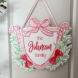 Preppy Christmas Door Hanger, Christmas Decor, Santa Crest & Gifts ...
