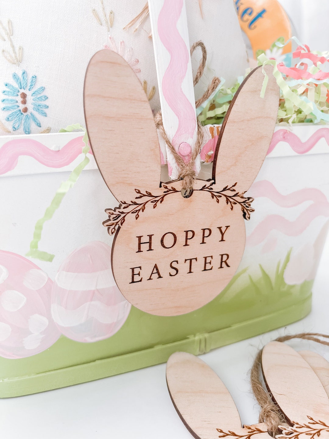 Hoppy Easter Basket Tags, Tags, Personalized Name Tags, Wooden Tags ...
