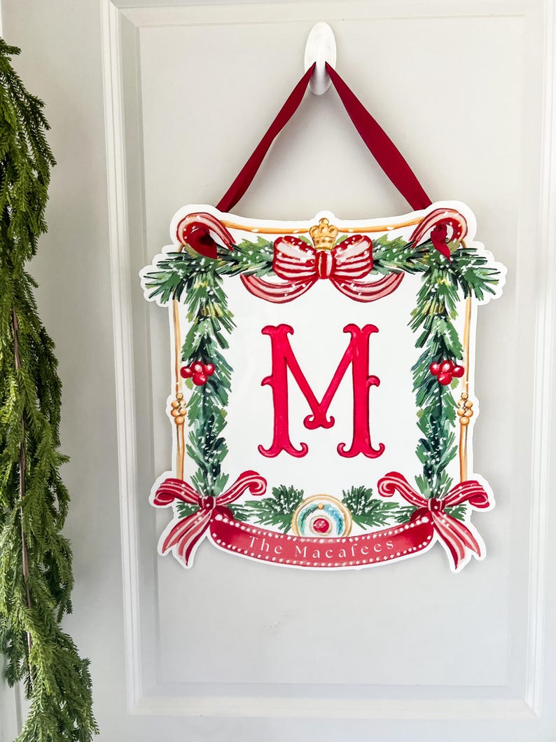 Personalized Christmas Door Hanger, Christmas Decor, Santa Crest ...