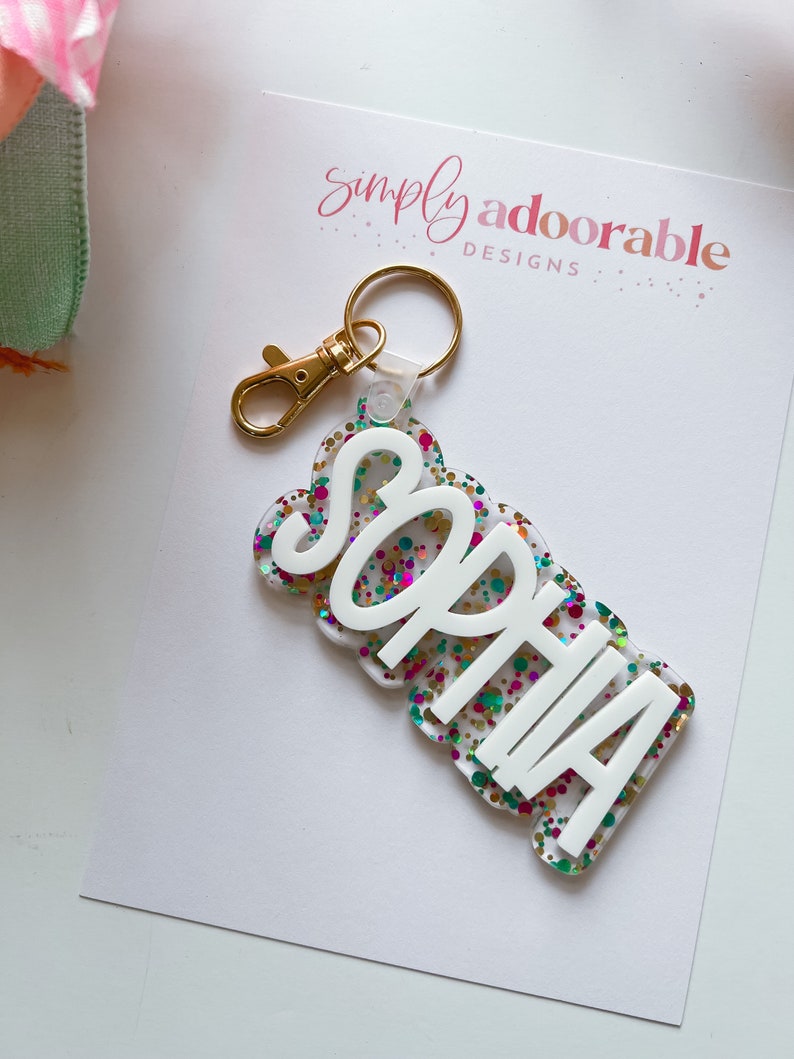 Sparkle Backpack Name Tag, Acrylic Keychain, Retro Name Keychain ...