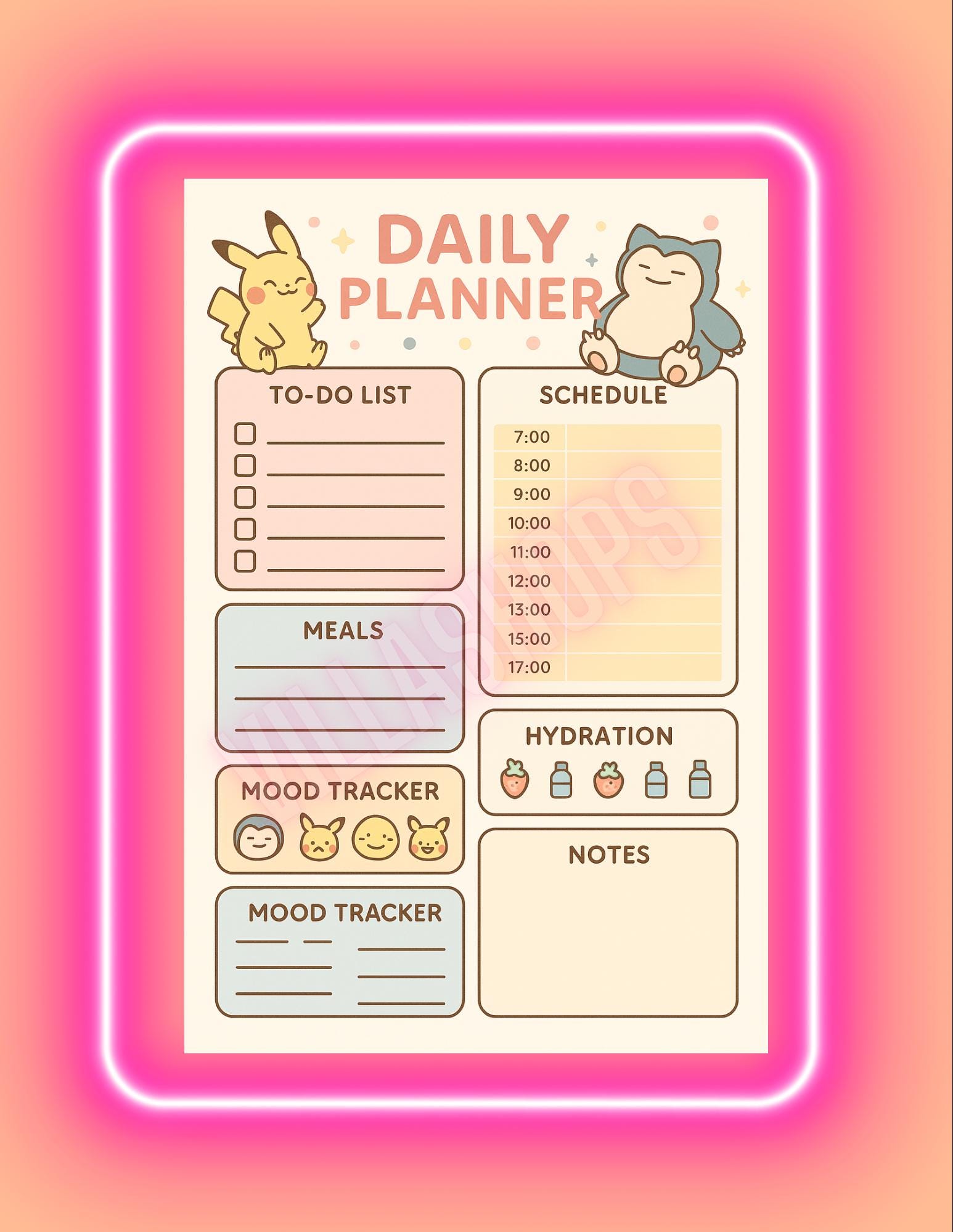 Cute Pokémon Daily Planner Page Printable & Digital Pikachu and Snorlax ...