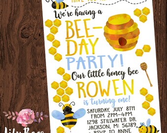 Bee Birthday Invitation Editable Beehive Invite Little Honey - Etsy
