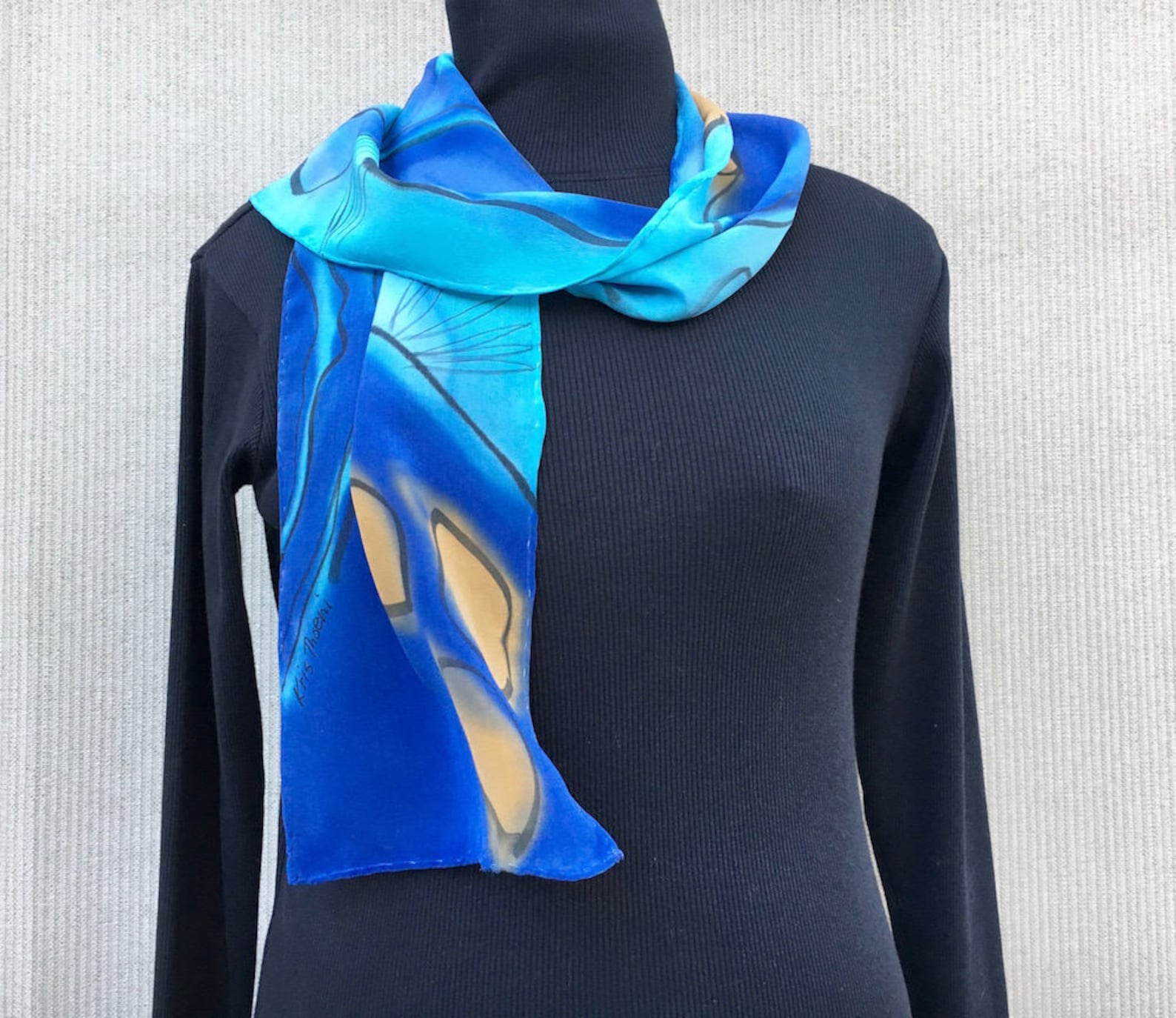 Royal Blue Turquoise Silk Scarf 289/ Hand Paintedsilk Scarf/ - Etsy