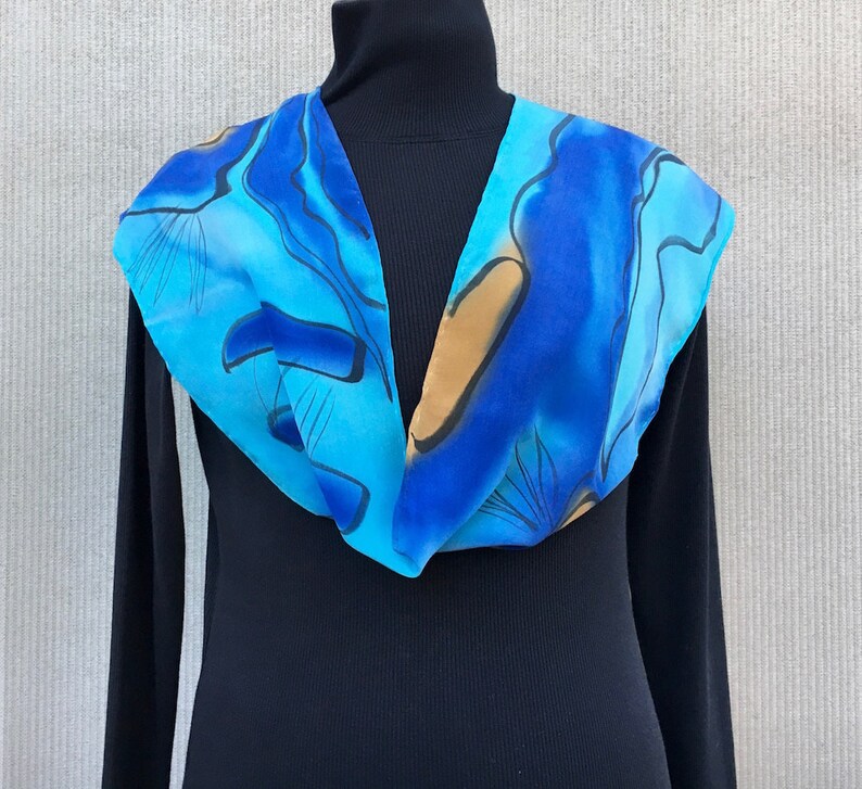 Royal Blue Turquoise Silk Scarf 289/ Hand Paintedsilk Scarf/ - Etsy