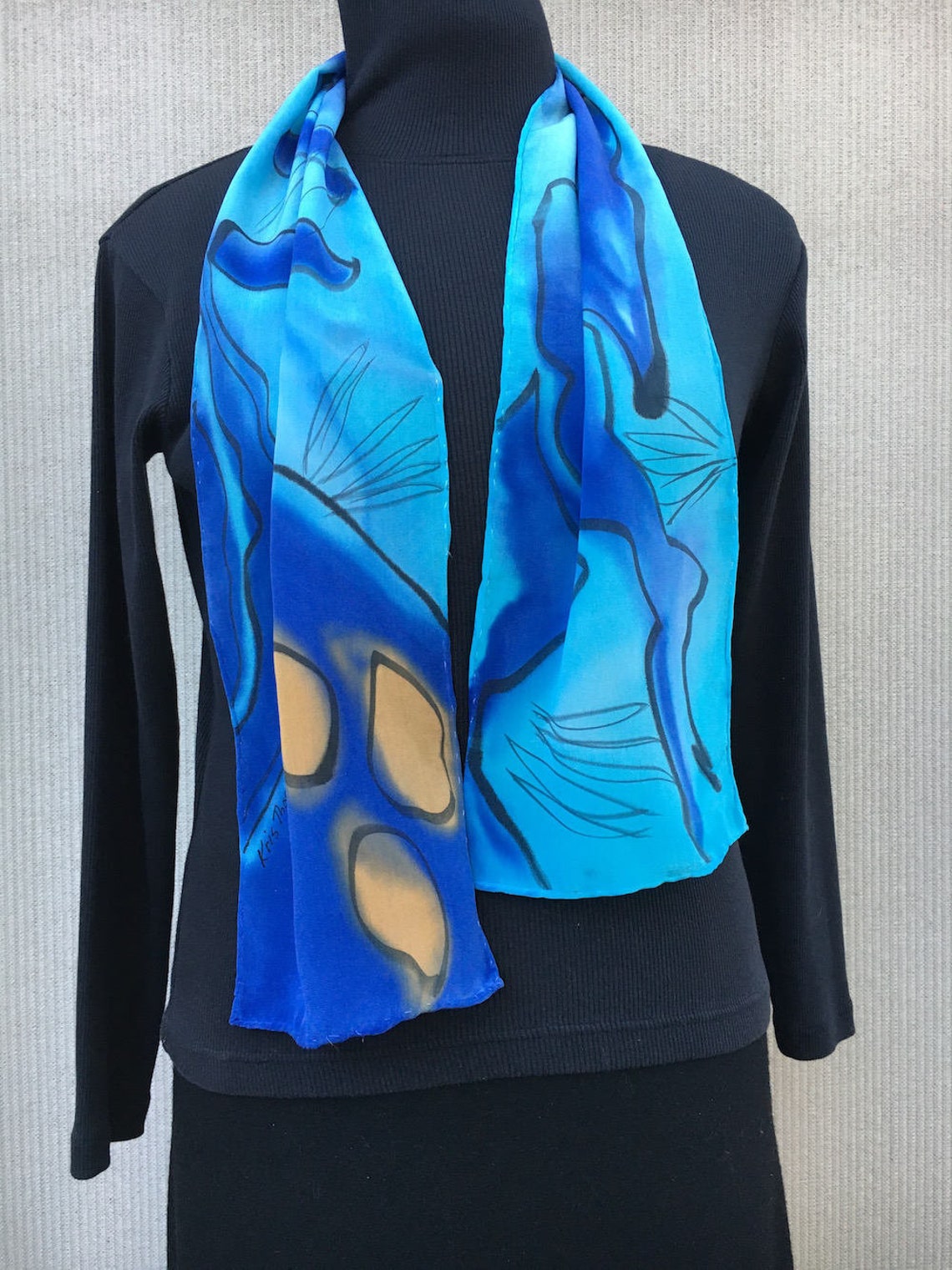 Royal Blue Turquoise Silk Scarf 289/ Hand Paintedsilk Scarf/ - Etsy