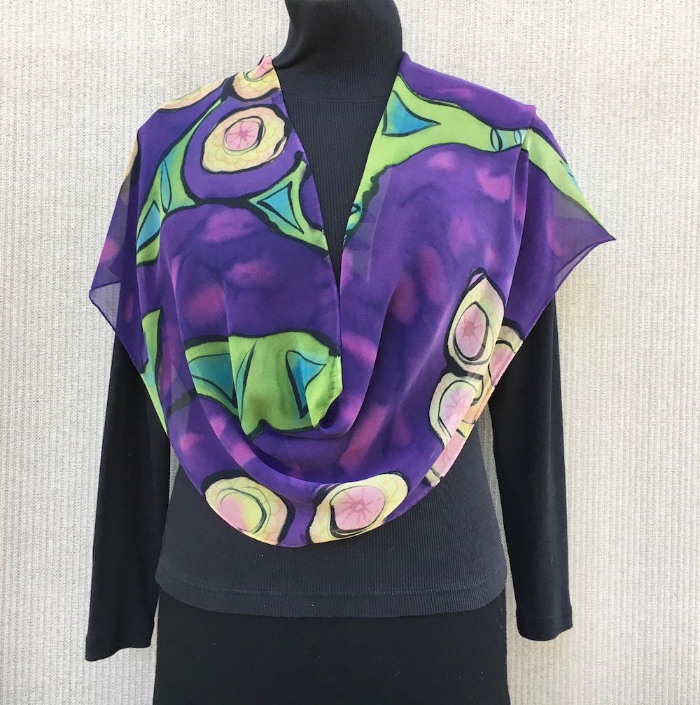 Purple Green Silk Scarf 156/ Hand Painted/ Abstract / Nature/ Art to ...