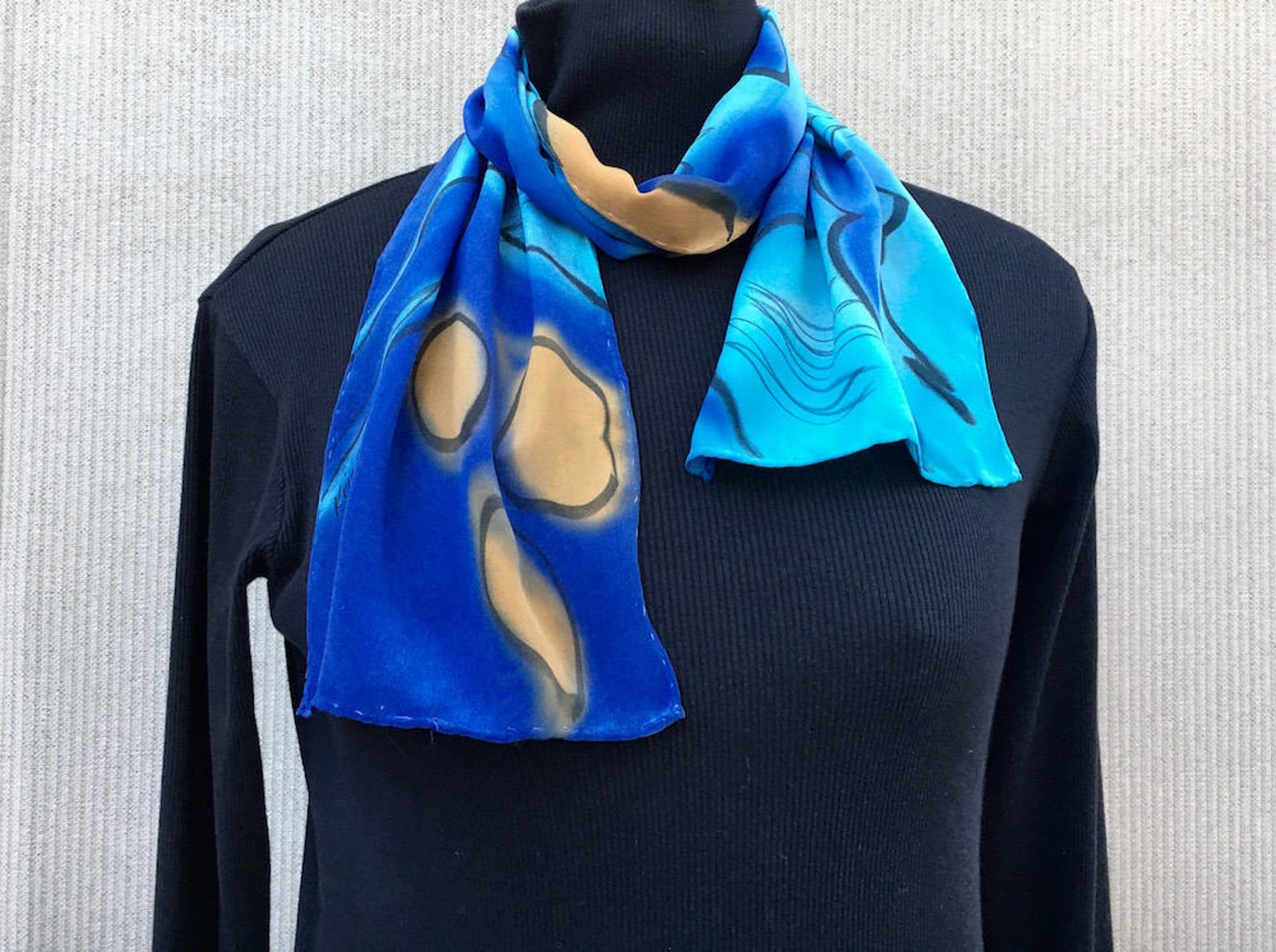 Royal Blue Turquoise Silk Scarf 289/ Hand Paintedsilk Scarf/ - Etsy