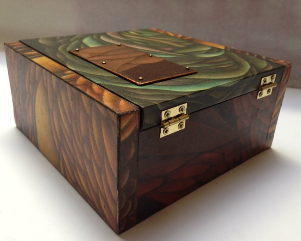 Decoupage Medium Square Box Adorned With Small Copper - Etsy