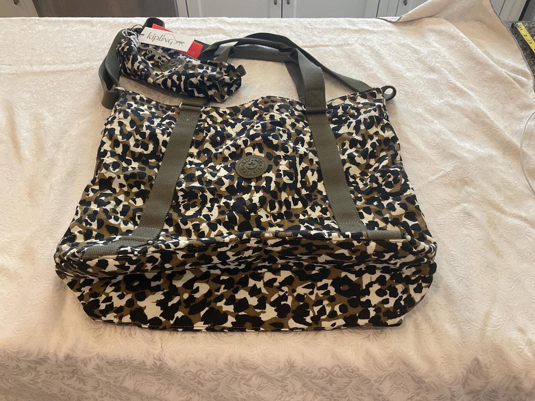Kipling Vintage Extra Large Crossbody Tote "sheeny" Leopard Animal ...