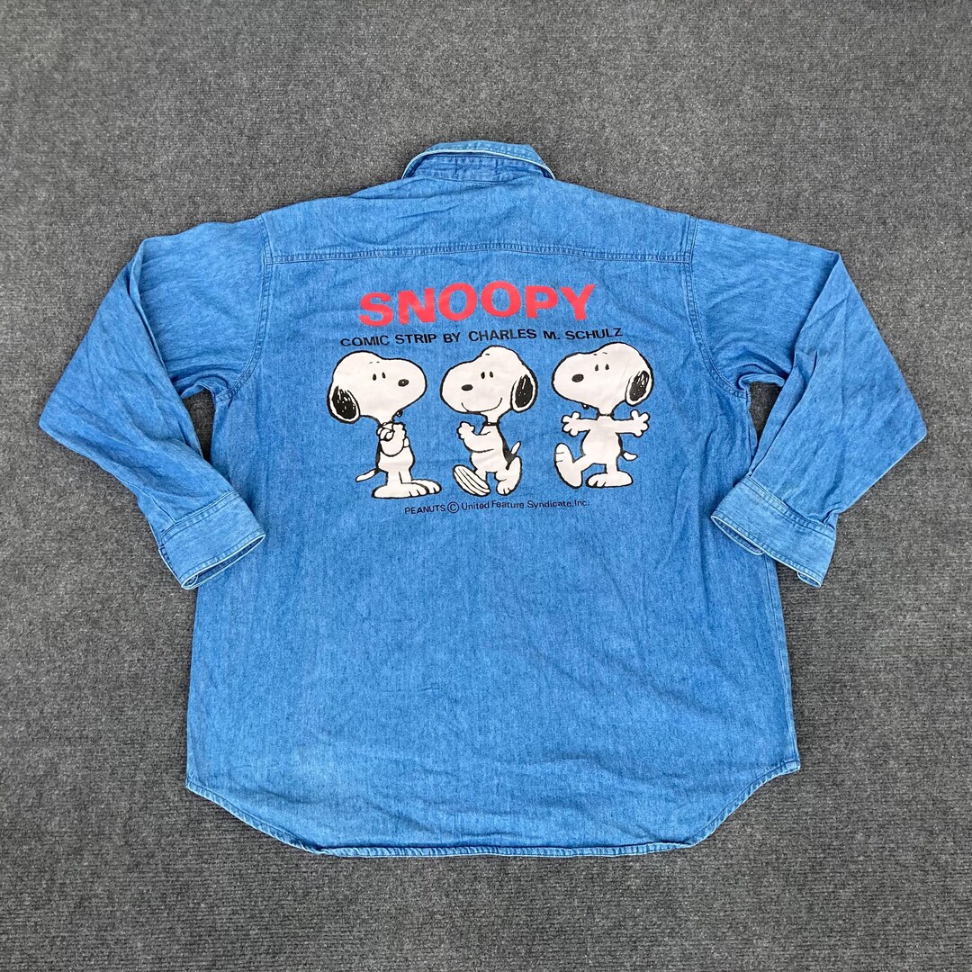 Vintage 90s Snoopy Denim Long Sleeve Blue Shirt - Etsy