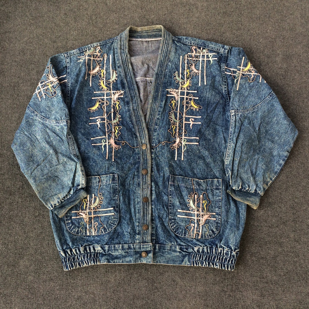 Vintage Classic Style Denim Bomber Jacket 90s Hip Hop Rare Sweater - Etsy