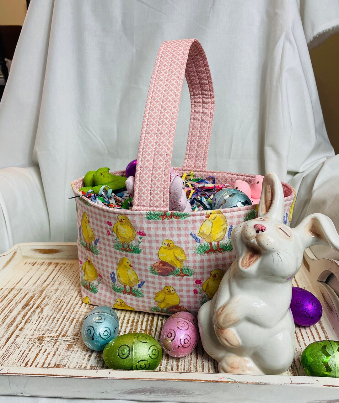 Fabric Easter Basket Fully-lined, Easter Chick Basket, Easter Egg Hunt ...