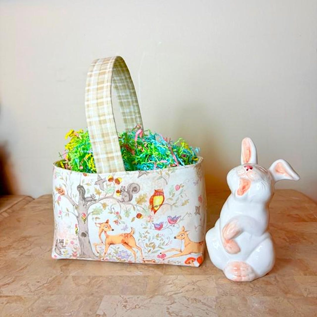 Fabric Easter Basket Fully-lined, Spring in the Forest, Easter Egg Hunt ...