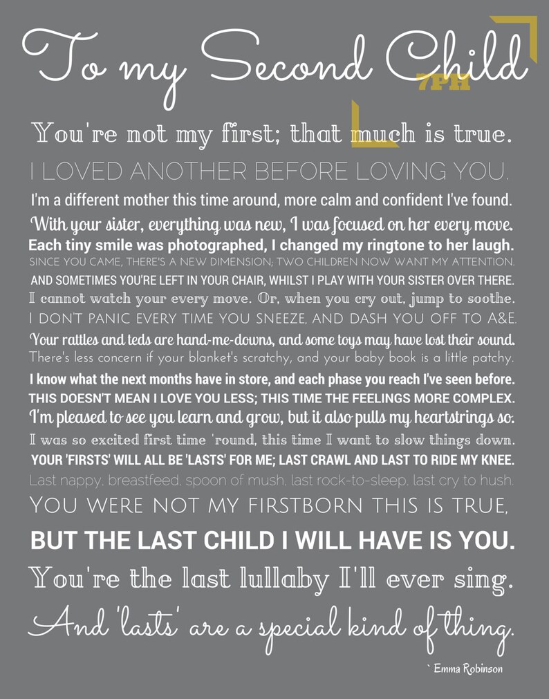 SECOND CHILD PRINT Mom of 2, Nursery Art, Baby Shower, Mother, Gift for ...