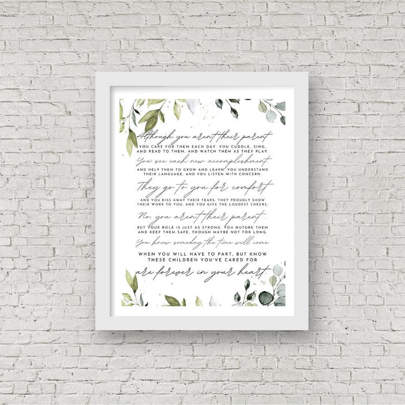 Caregiver Poem Print – Meaningful Gift, Childcare Art (digital Download ...