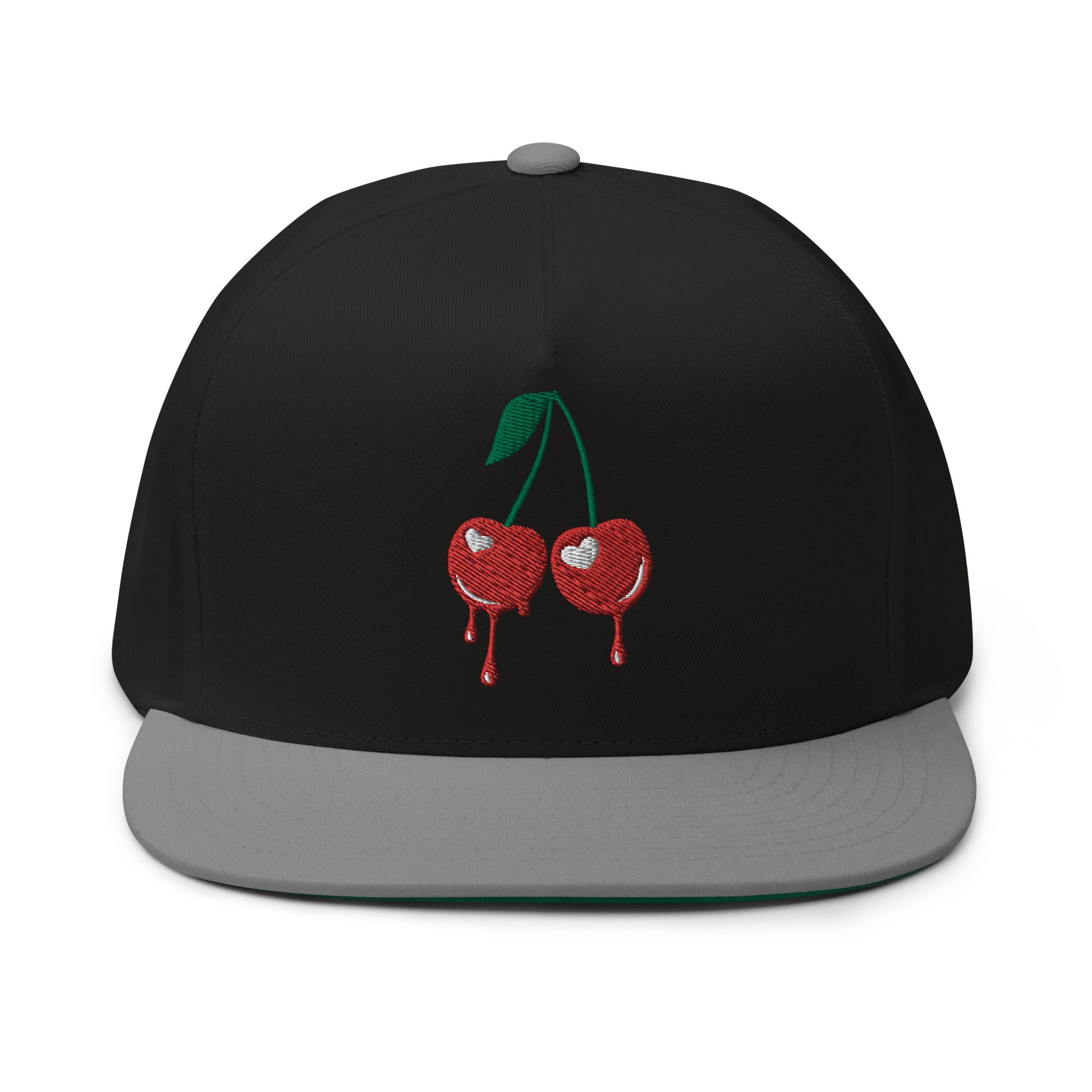 Cherry Flat Bill Cap With Embroidery - Dripping Cherry Hat - Cherry ...