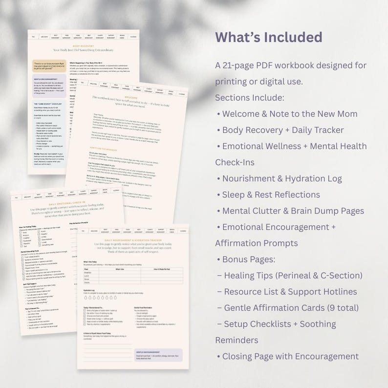 Postpartum Recovery Journal: Gentle Support Workbook (printable PDF) - Etsy