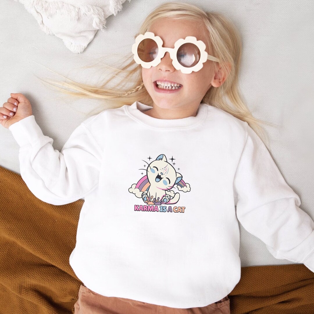 Karma is a Cat, Cute Cat Cartoon Sweatshirt, Kawaii Cat Shirt, Cat ...