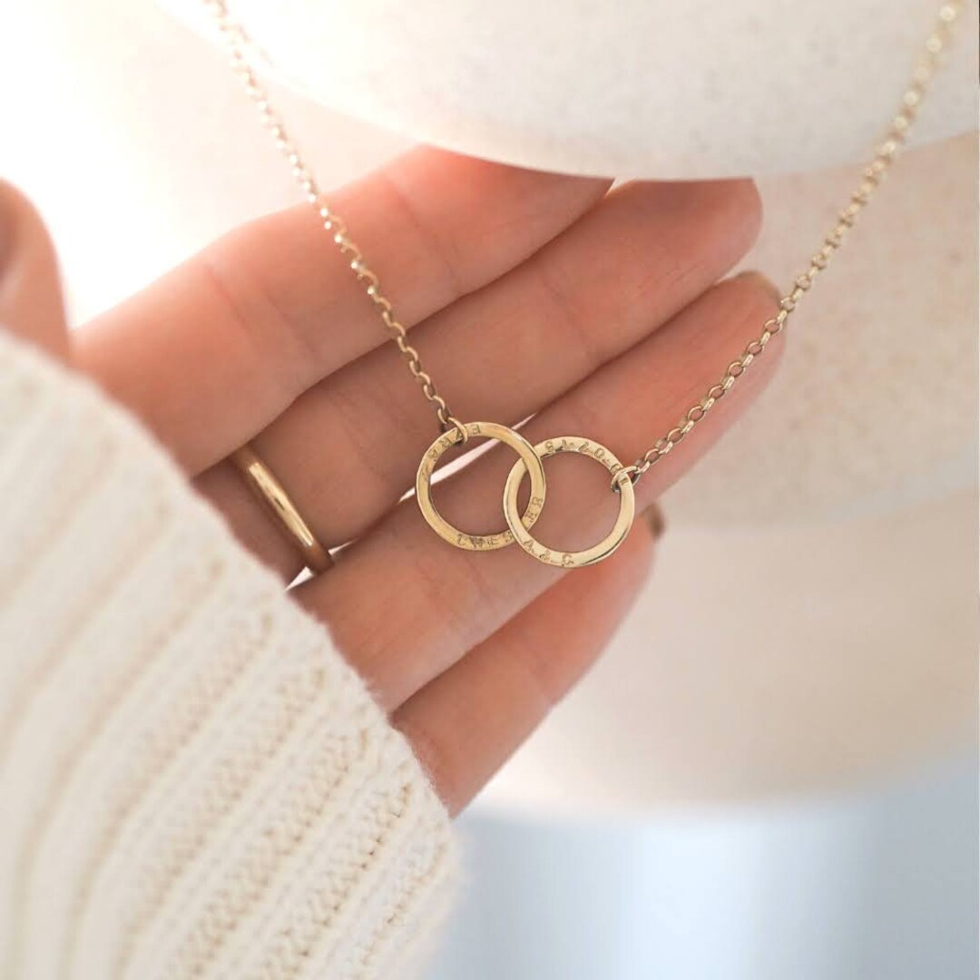 Personalised 9ct Gold Interlocking Ring Necklace, 9ct Gold Double ...