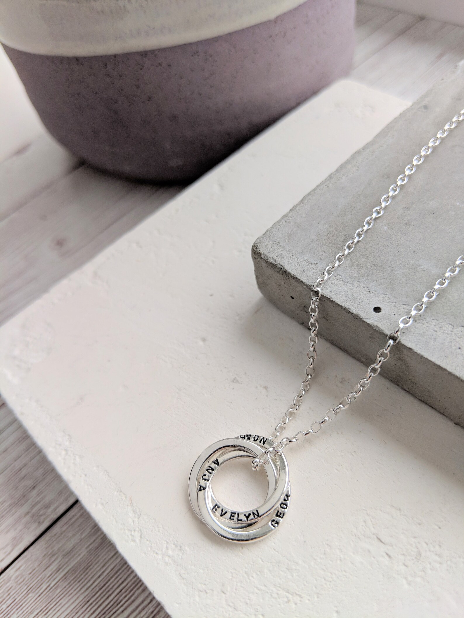 Personalised Interlocking Silver Ring Necklace Interlocking - Etsy