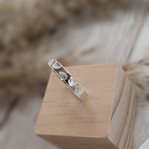 Handmade Silver Flower Ring, Personalised Leaf Silver Ring, Custom Silver Flower Band, Hand ...