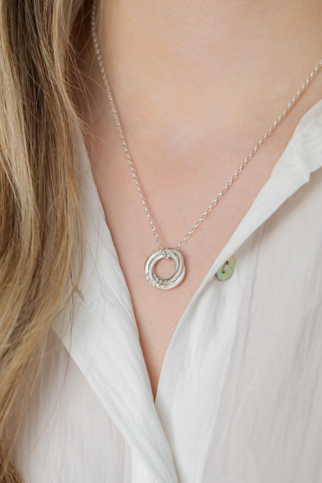Personalized Sterling Silver Interlocking Rings Necklace: Family Name ...