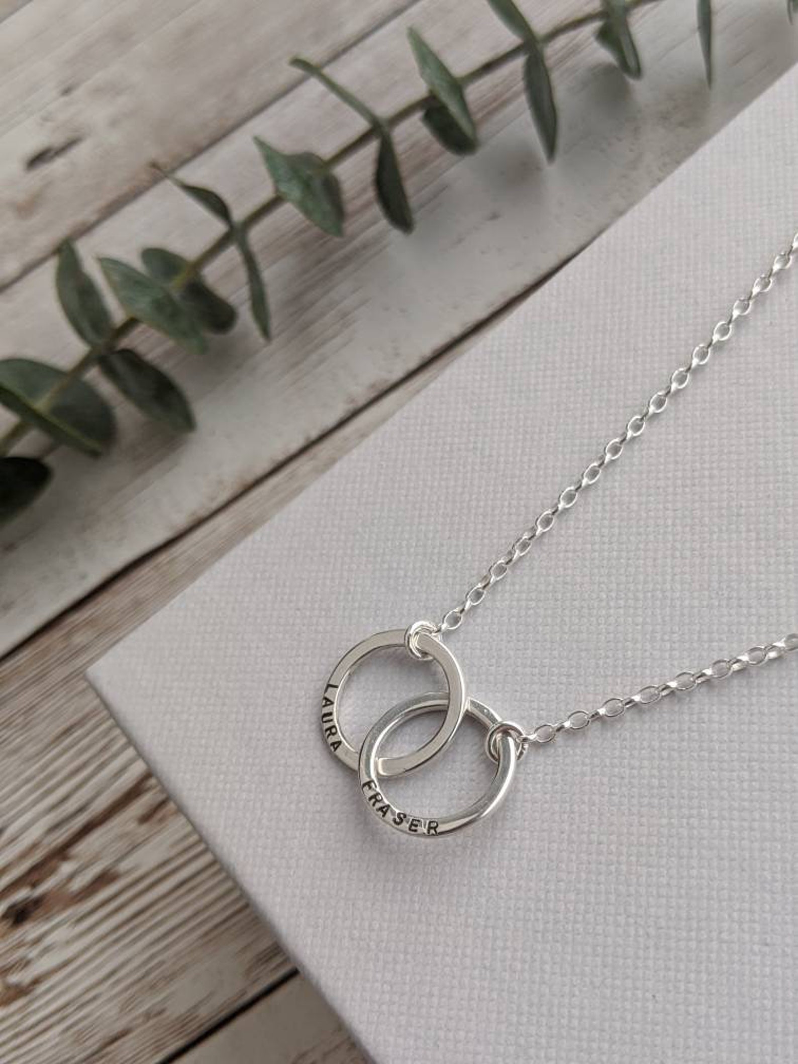 Personalised Interlocking Silver Ring Necklace Double | Etsy