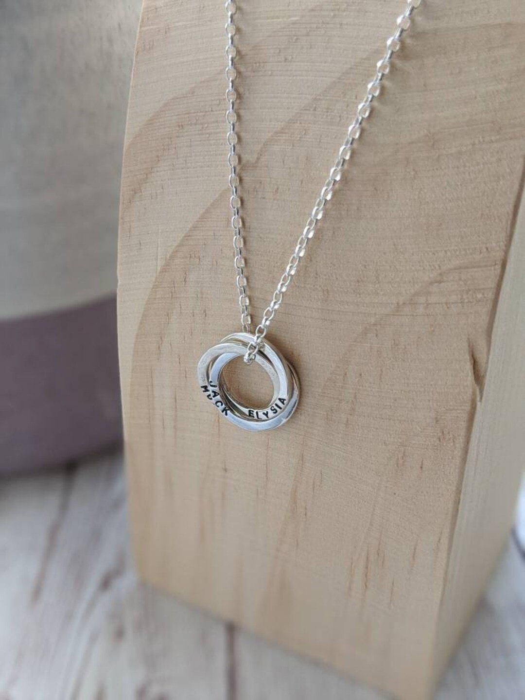 Personalised Interlocking Silver Ring Necklace, Interlocking Rings ...