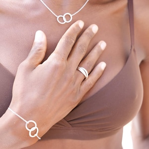 Personalised Interlocking Silver Ring Necklace, Double Interlocking Rings, Silver Name Necklace ...