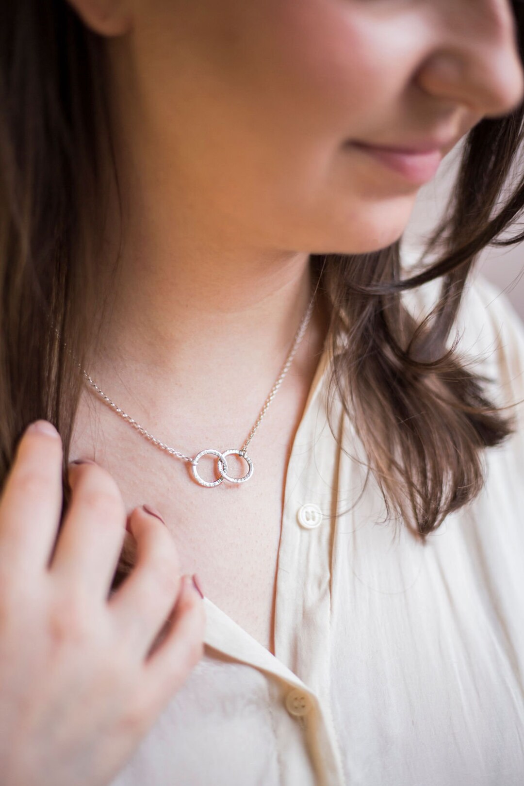 Personalised Interlocking Silver Ring Necklace, Double Interlocking ...