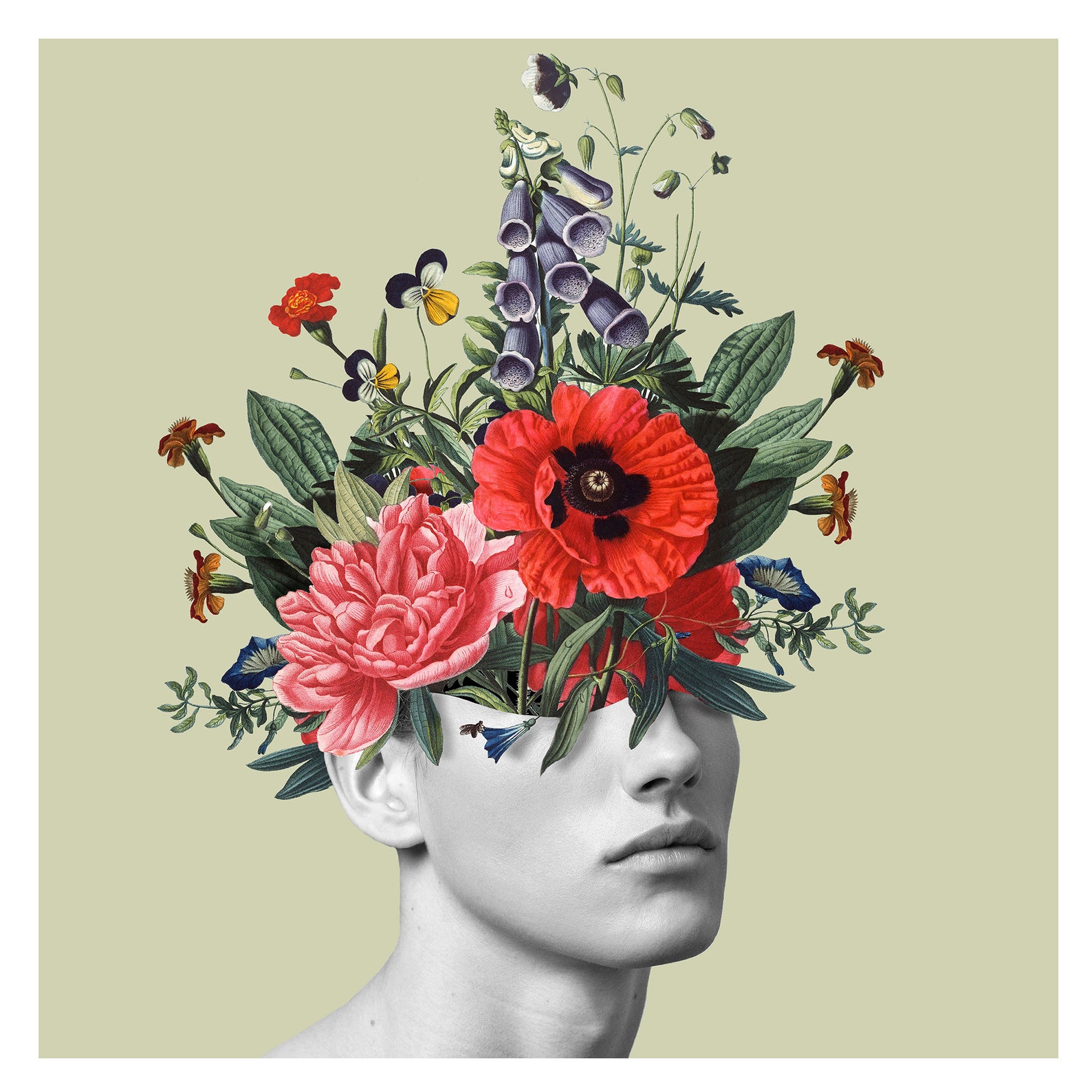 Art Print 'self Portrait With Flowers' - Etsy